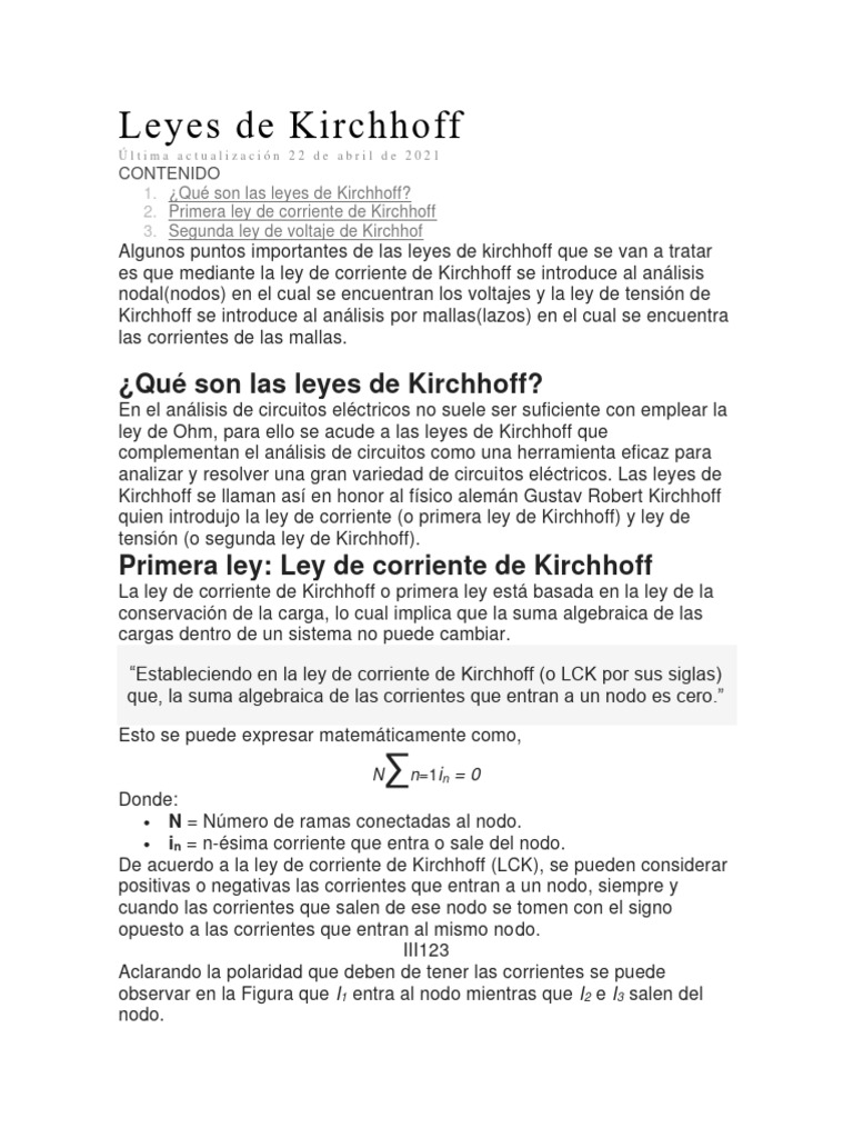 Leyes de Kirchhoff | PDF | voltaje | Red eléctrica