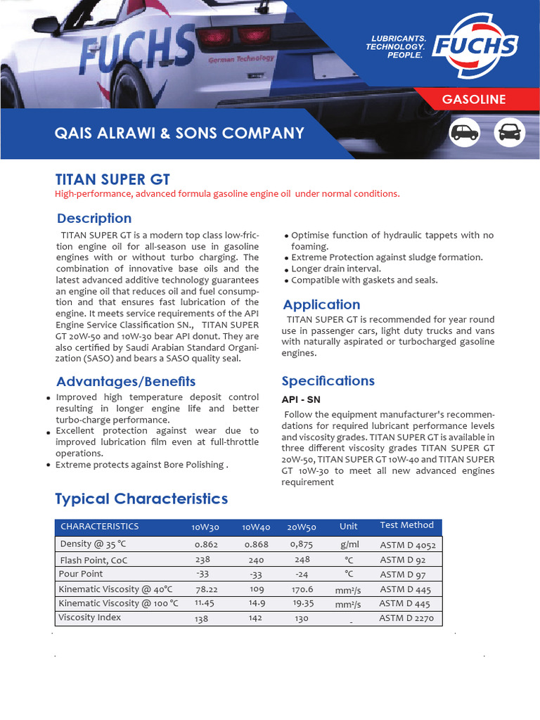1-Titan Super GT SN | PDF | Motor Oil | Engines