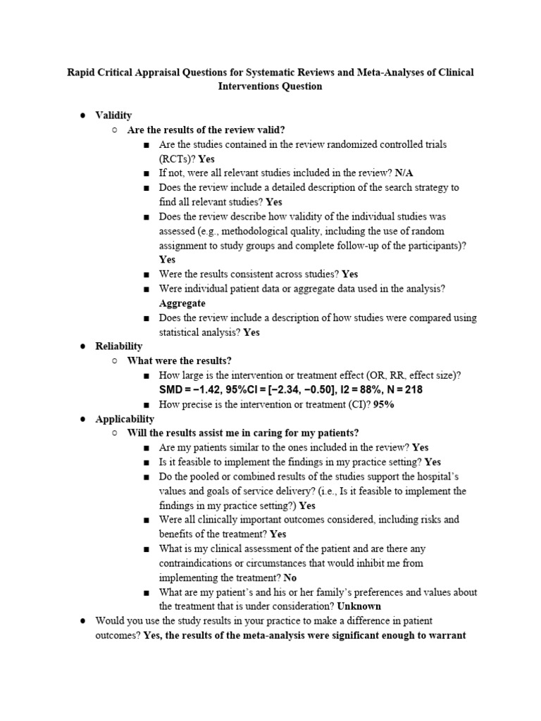 Rapid Clinical Appraisal Tool For Meta-Analyses | PDF | Meta Analysis ...