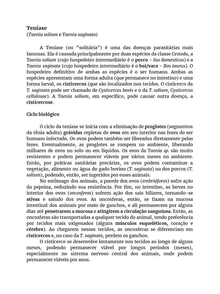 Entenda a Teníase e Cisticercose | PDF | Especialidades médicas ...
