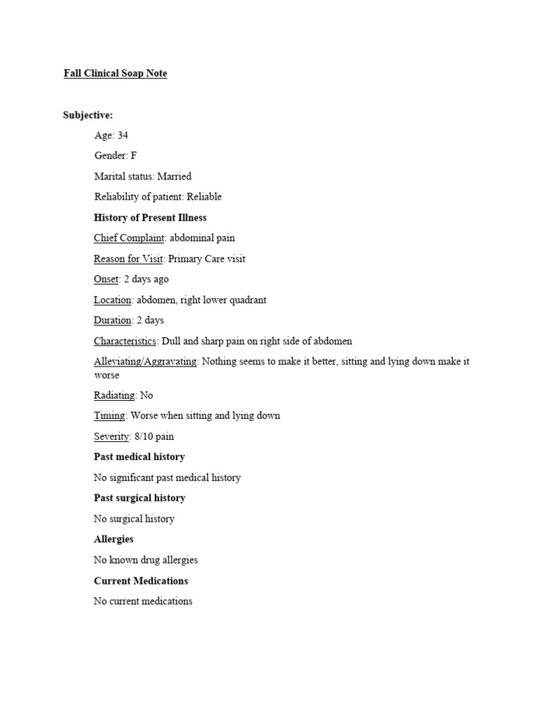 Spring 2024 Clinical Soap Note PDF Pain Paresthesia