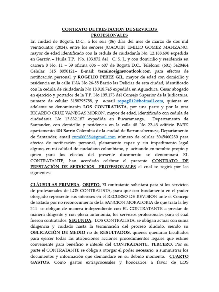 Contrato de Prestacion de Servicios Profesionales | PDF