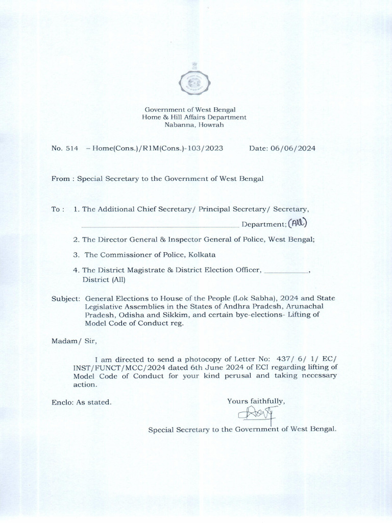No. 514-Home (Cons) Dt. 06.06.2024 + Enclo | PDF | Government Of India ...