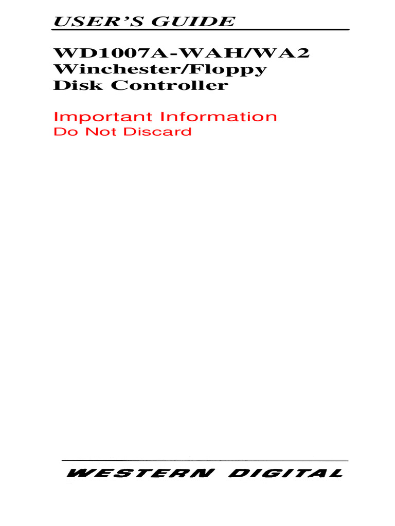 WD1007A-WAH/WA2 Disk Controller Guide | PDF | Floppy Disk | Bios