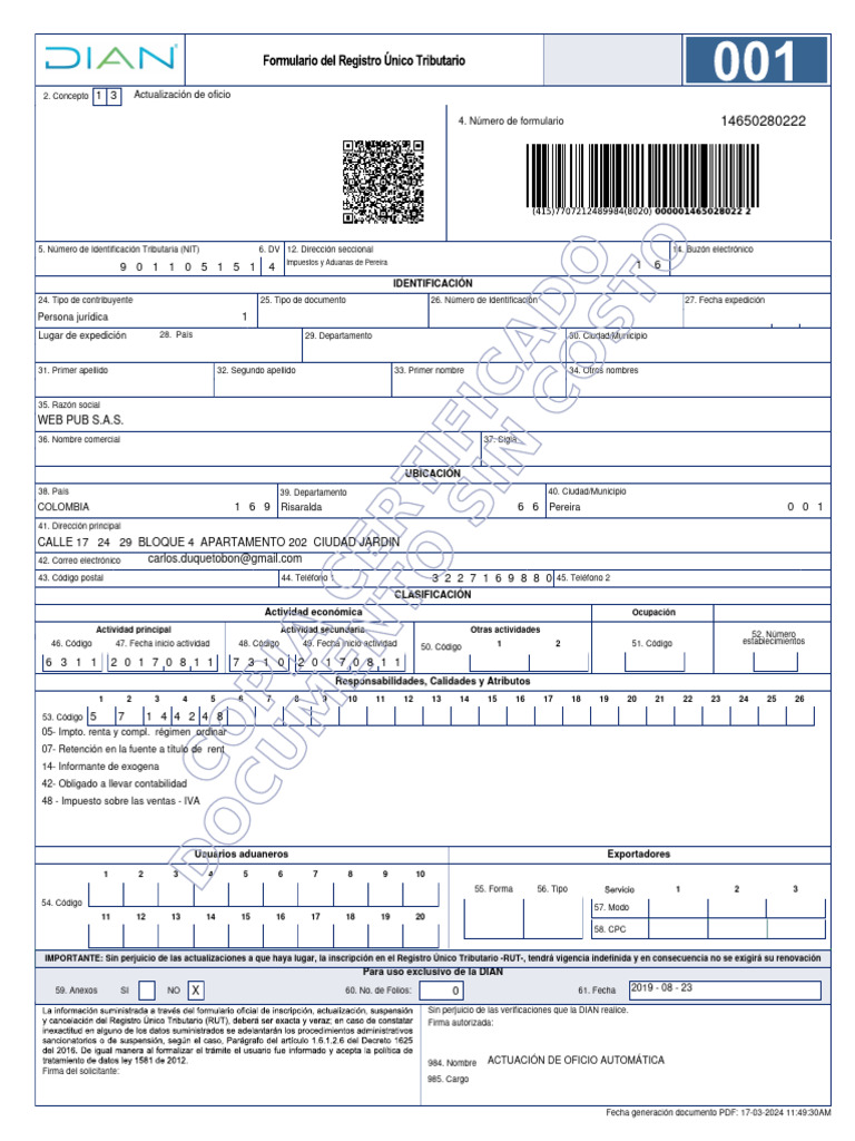 WebPub Certificado DIAN | PDF