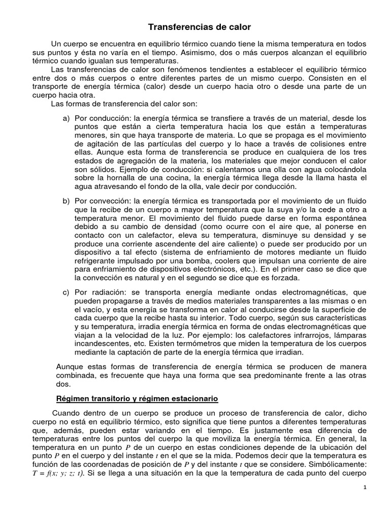 Apunte Transferencias de Calor | PDF | Conduccion termica | Calor