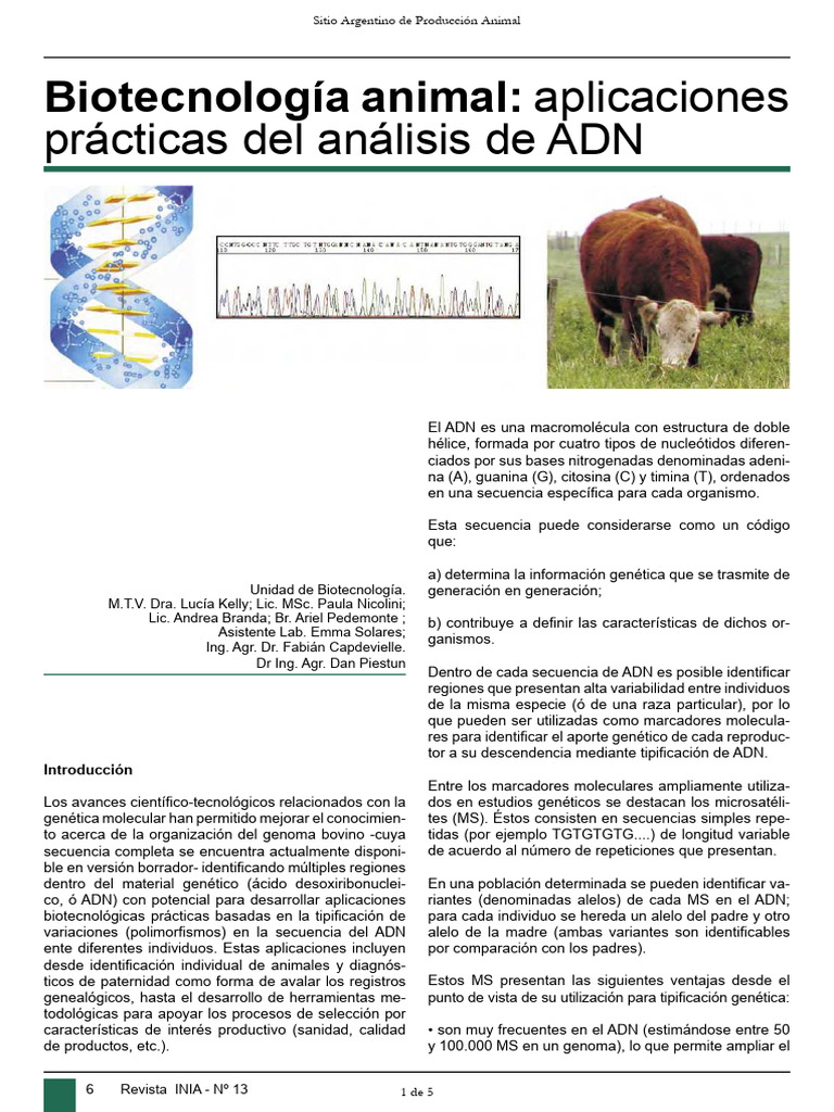 Biotecnología Animal: Tipificación de ADN | PDF | Adn | Genética