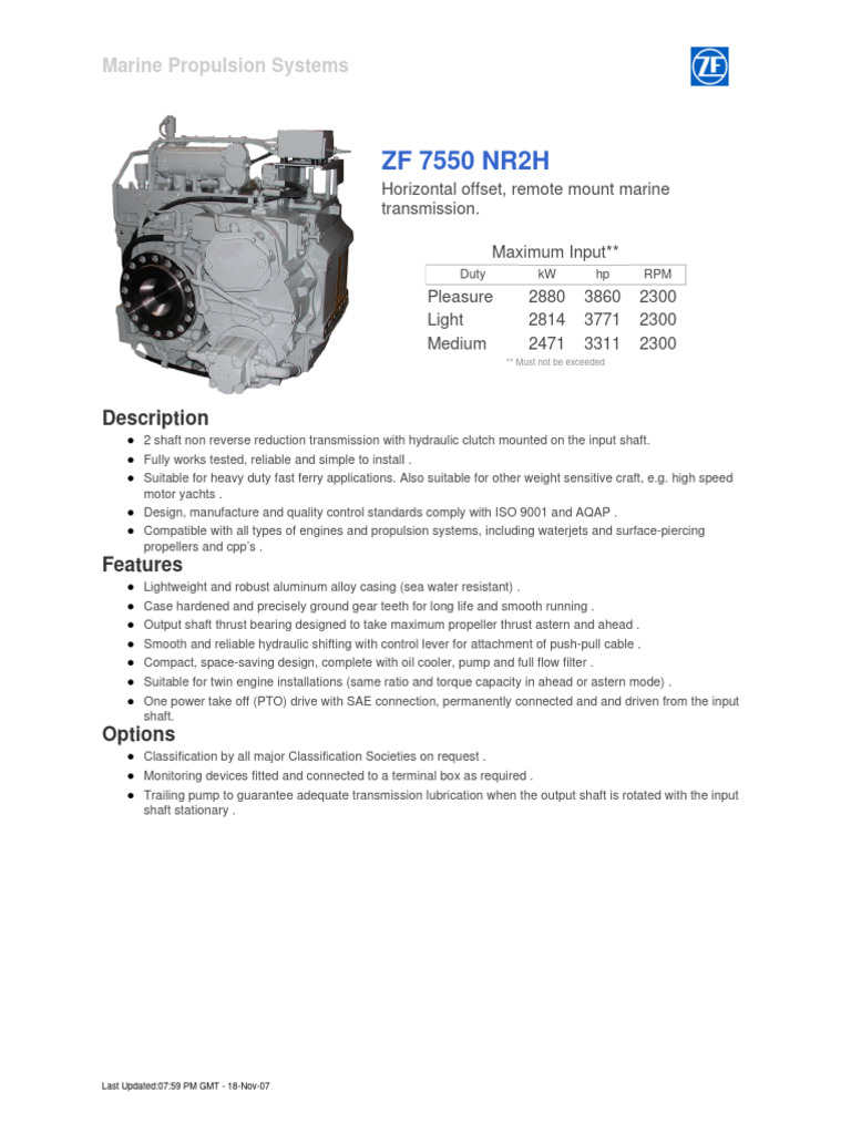 ZF 7550 NR2H | Download Free PDF | Horsepower | Mechanical Engineering