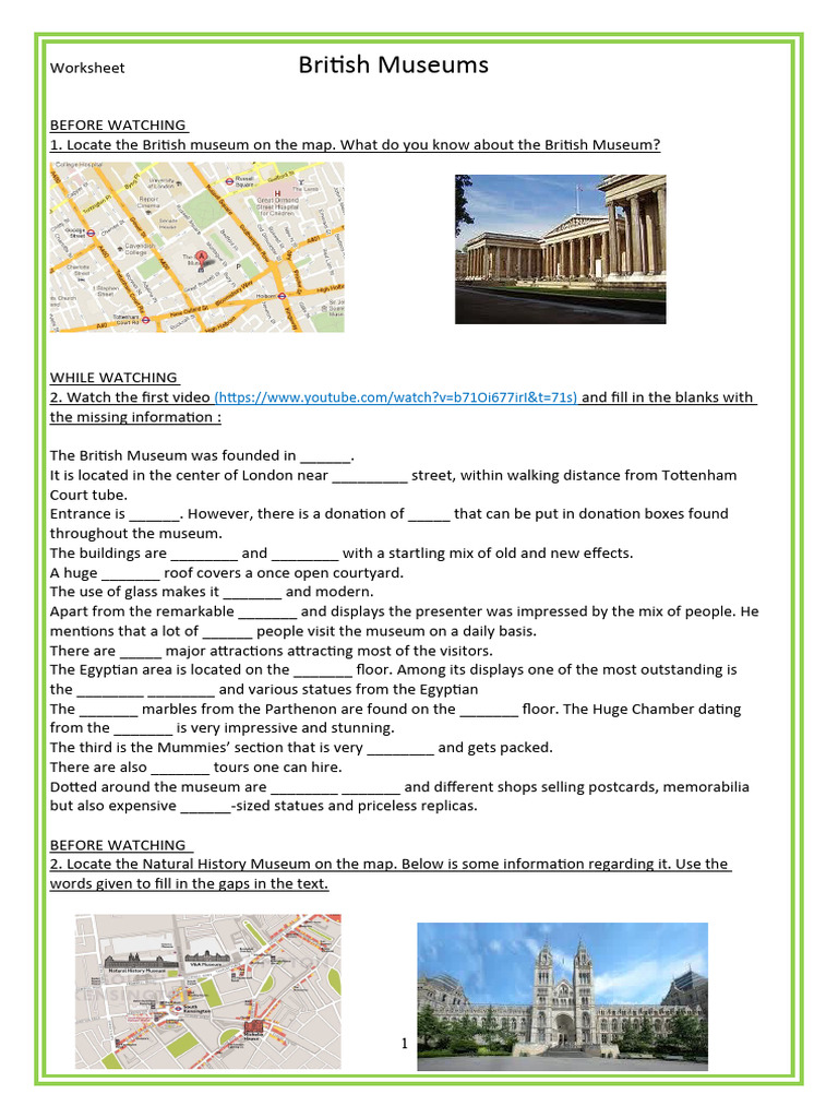 British Museums Worksheets With Key Video Movie Activities Worksheet ...