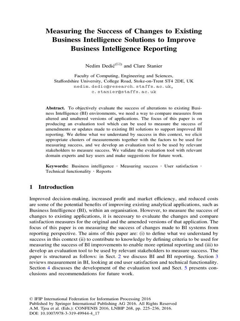 S2Measuring The Success of Changes To Existing Business Intelligence ...