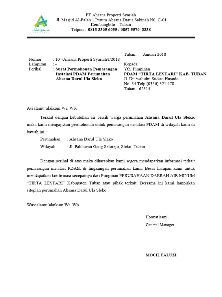 Surat Permohonan PDAM | PDF