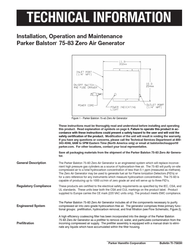 Parker Balston 75-83 Zero Air Generator | PDF | Pipe (Fluid Conveyance ...