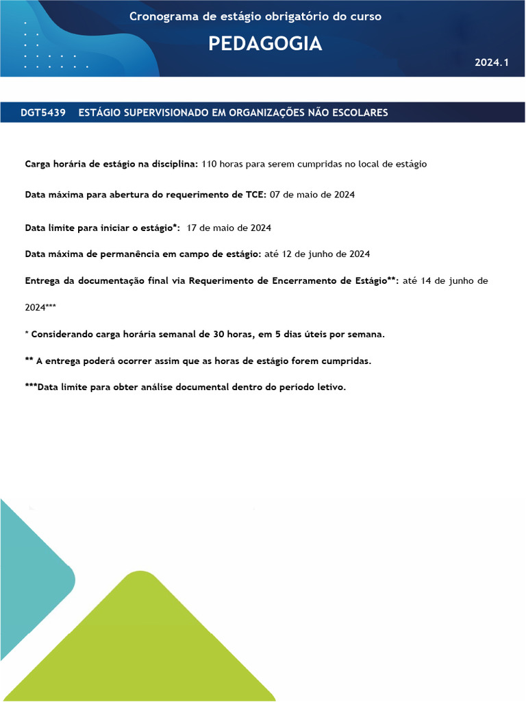 Cronograma_de_est_gio_obrigat_rio_Pedagogia_DGT5439 | PDF
