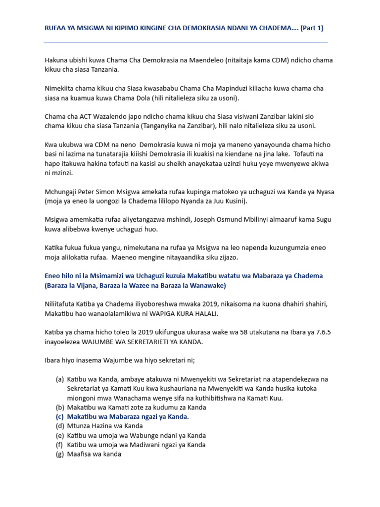 Rufaa Ya Msigwa - Nyasa | PDF
