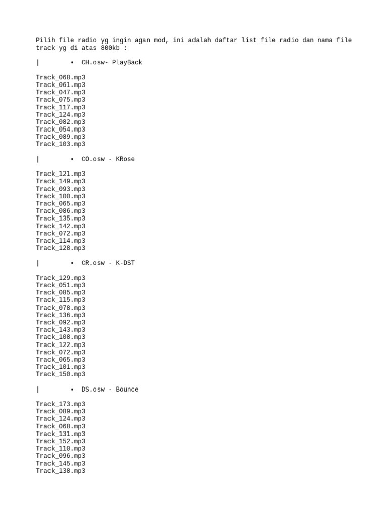 Daftar Track Radio Mod Gta Sa Android | PDF