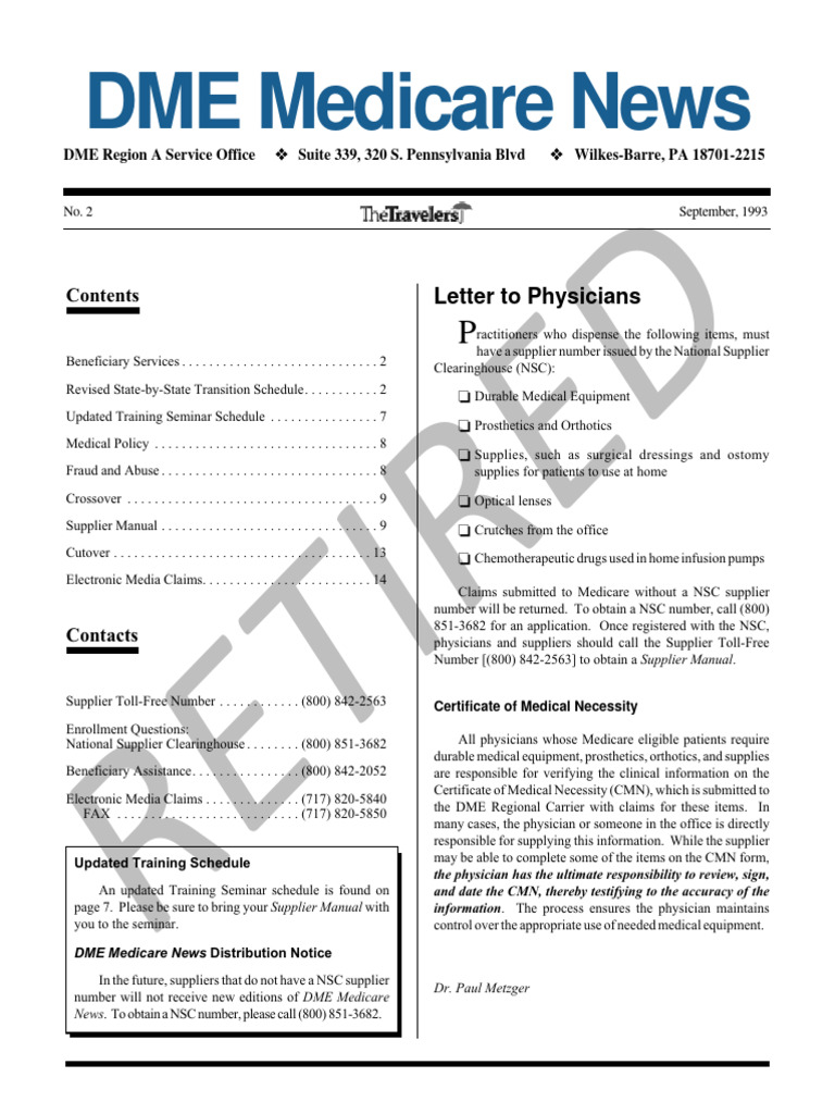 DME A 1993 September Bulletin | PDF | Medicare (United States) | Insurance