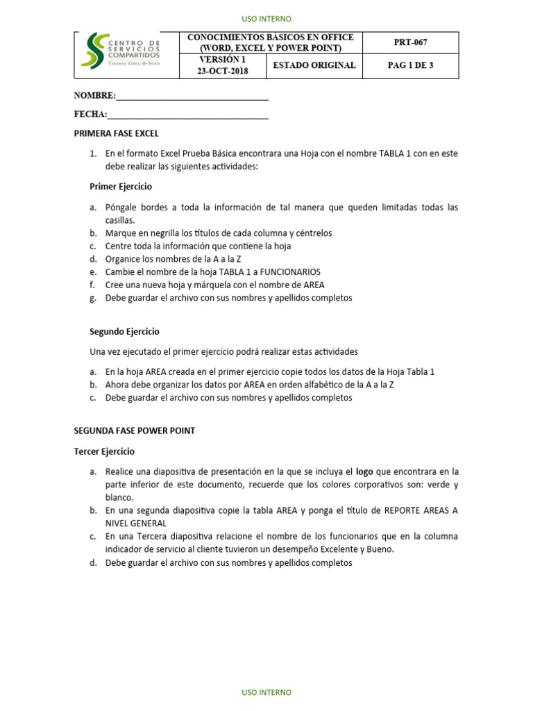 PRT-067 CONOCIMIENTOS BÁSICOS EN OFFICE (WORD, EXCEL Y POWER POINT) V1 (Uso) | Descargar gratis ...