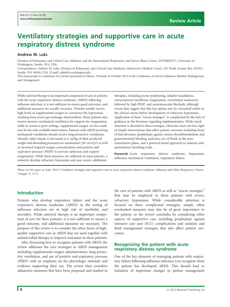 Ventilatory Strategies and Supportive Care in ARDS | PDF | Medical ...