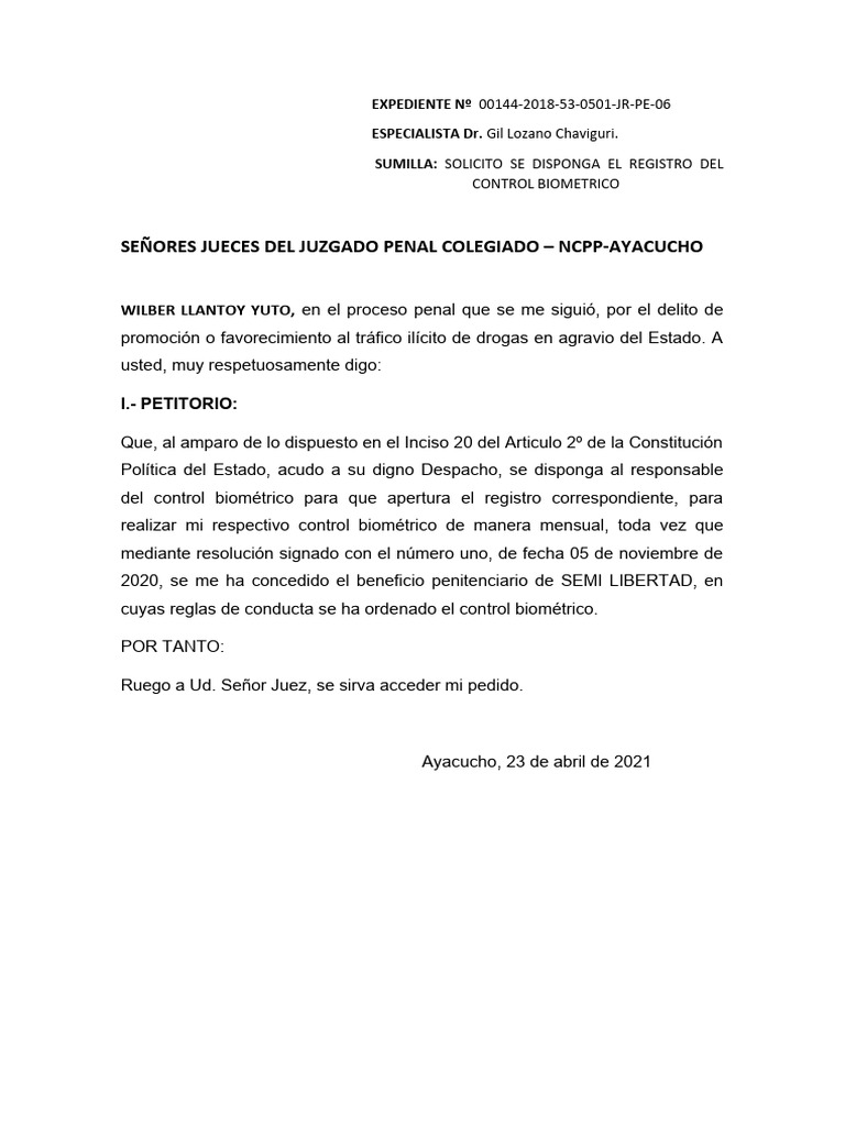 Solicito Habilitacion y y Registro Al Biometrico - Yuto | PDF