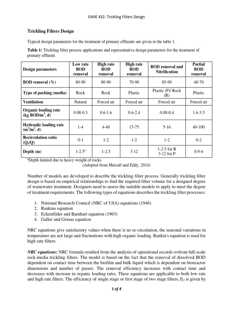 Trickling Filter Design Example | PDF | Effluent | Sewage