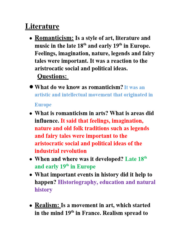 Literature | PDF | Romanticism | Realism (Arts)