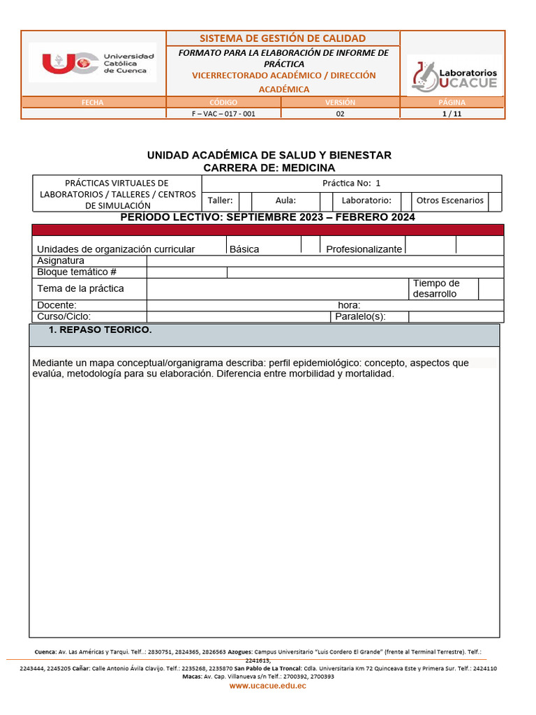 FORMATO INF.EST PRACTICA 1 | Descargar gratis PDF | Epidemiología
