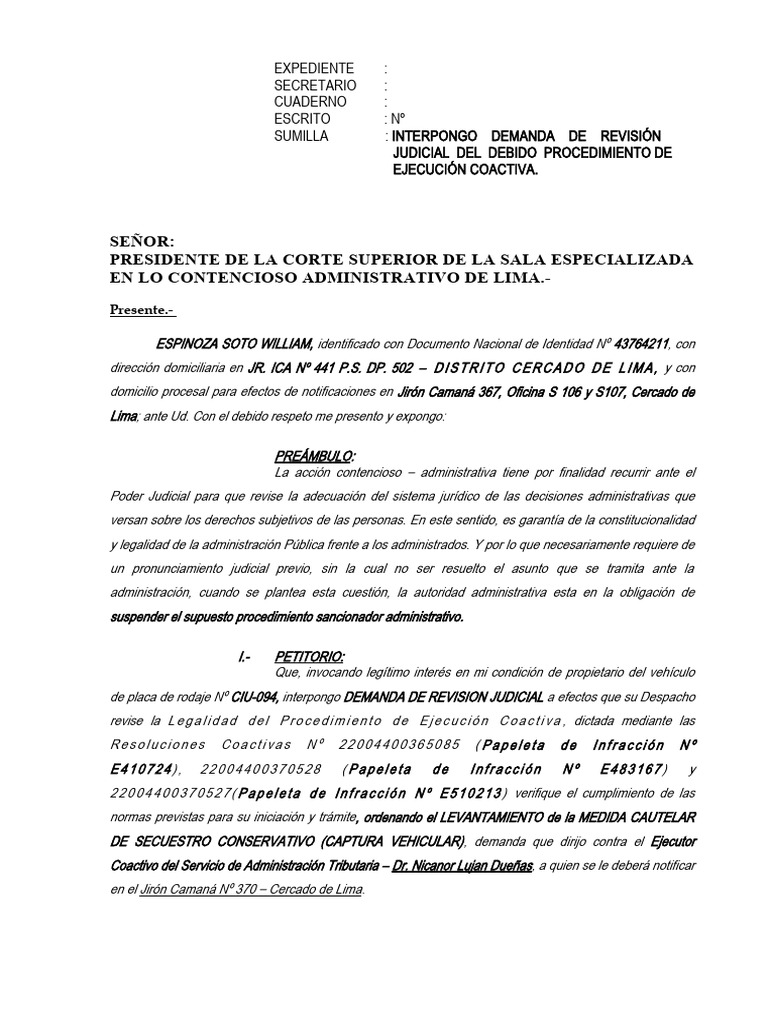 ESPINOZA SOTO WILLIAM-con RMC | PDF | Demanda judicial | Ley procesal