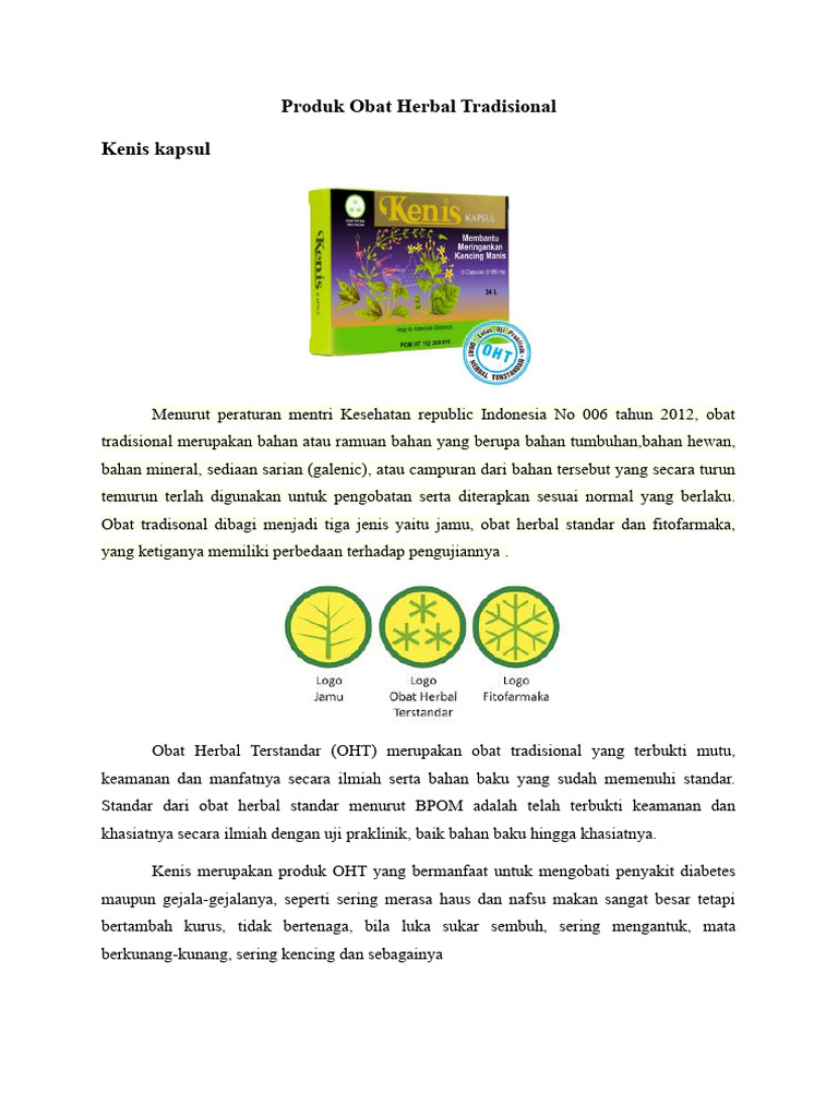 Obat Herbal Kenis untuk Diabetes Melitus | PDF