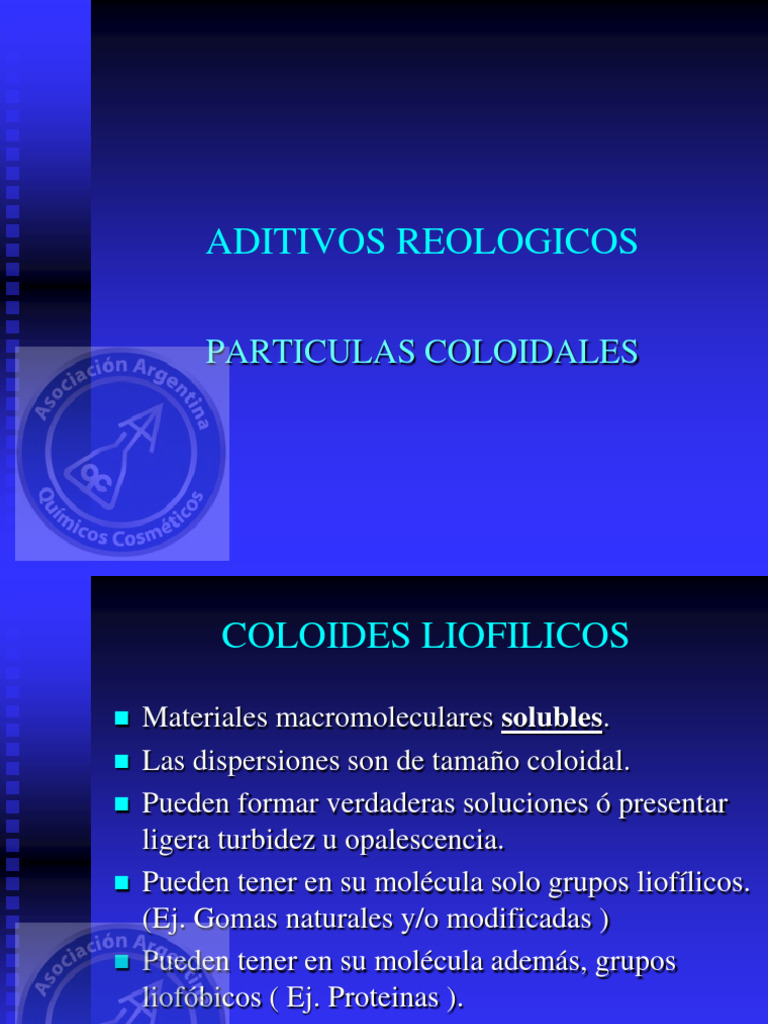 2 B ADITIVOS REOLOGICOS y COLOIDES | PDF | Coloide | Ciencias fisicas