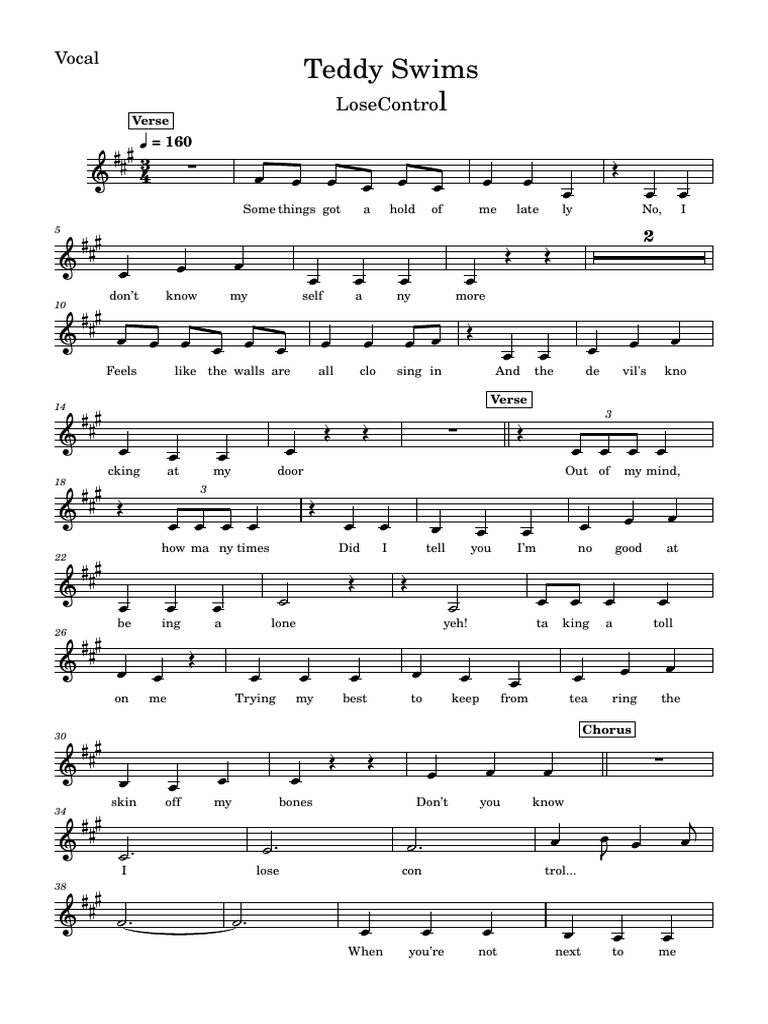 Teddy Swims: Lose Control Piano Sheet | PDF