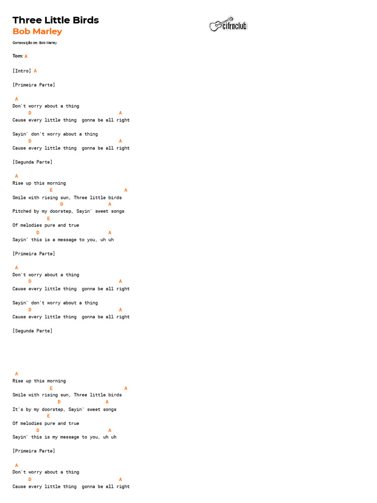 Bob Marley "Three Little Birds" Lyrics | PDF