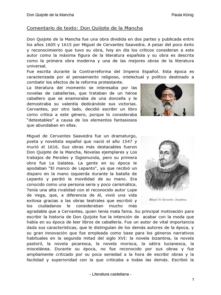 Comentario de Texto - Don Quijote de La Mancha Capítulo 9 | PDF ...