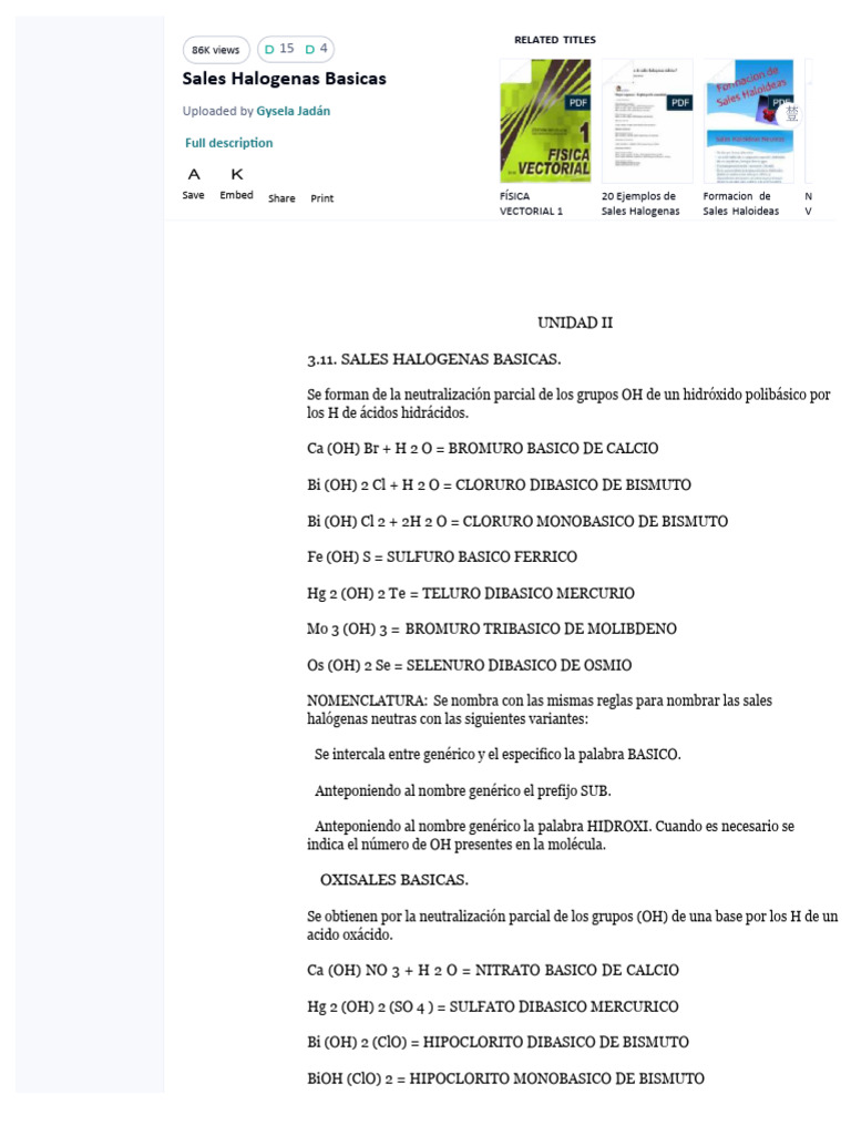 Funcion Sales Halogrnas Basicas - Quimica | PDF | Sal (química) | Ácido