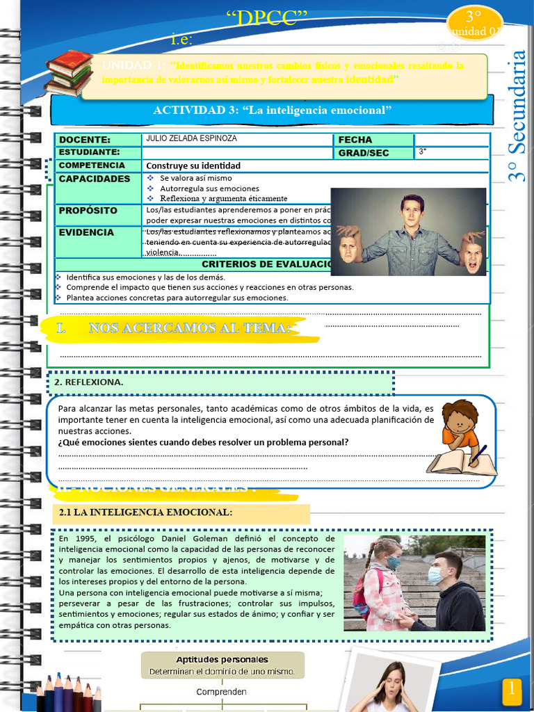 3° DPCC - Actv.03-Unidad 1 2024 | PDF | Inteligencia emocional | Las emociones