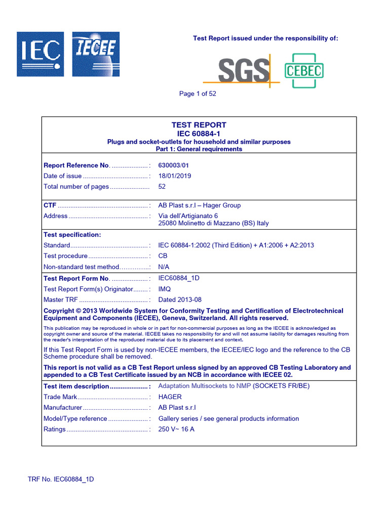 630003.01_TEST_REPORT | Download Free PDF | Ac Power Plugs And Sockets ...