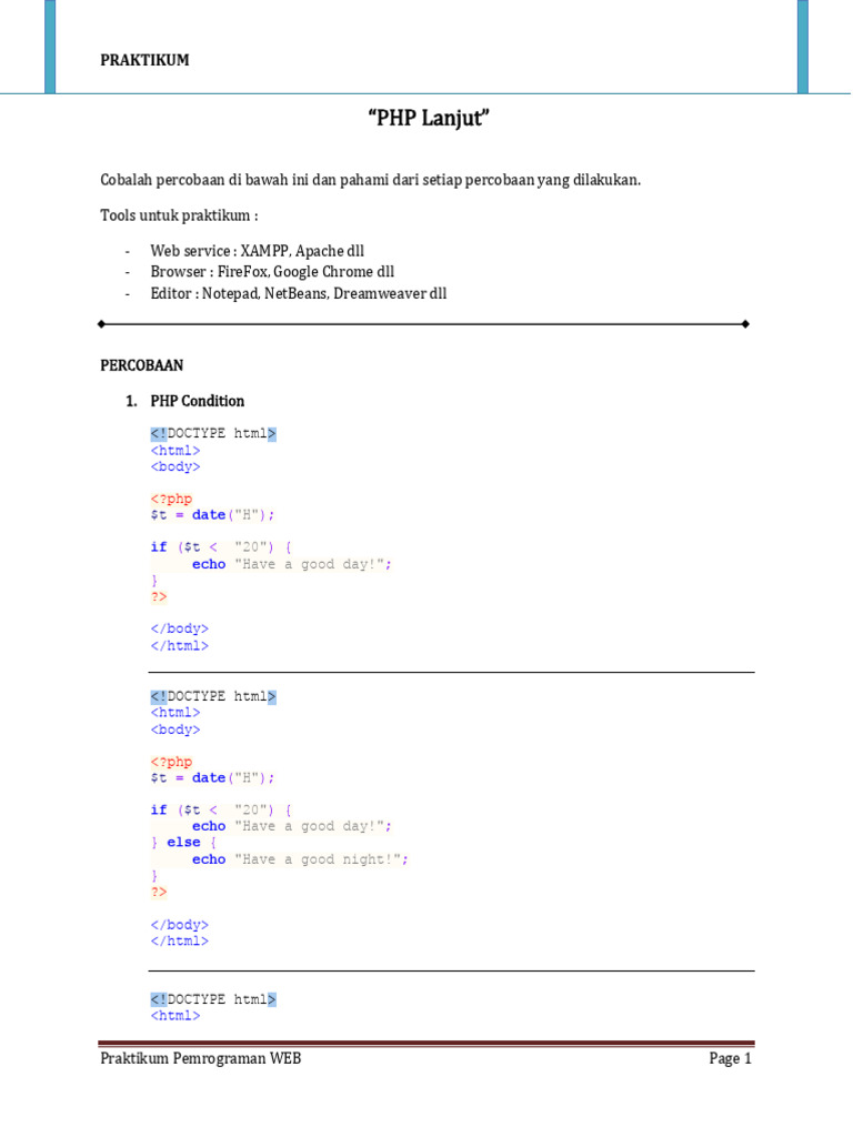 Praktikum PHP: Kondisi, Looping, Fungsi | PDF | Php | Software Development