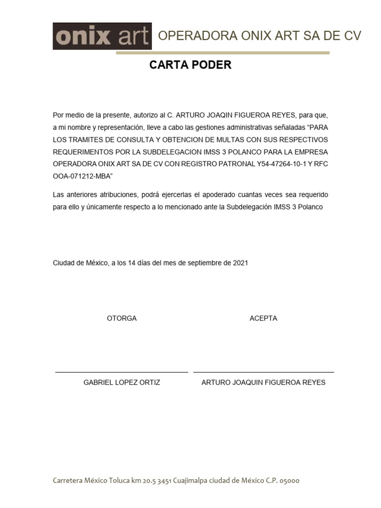 Carta Poder para Trámites IMSS Cuajimalpa | PDF