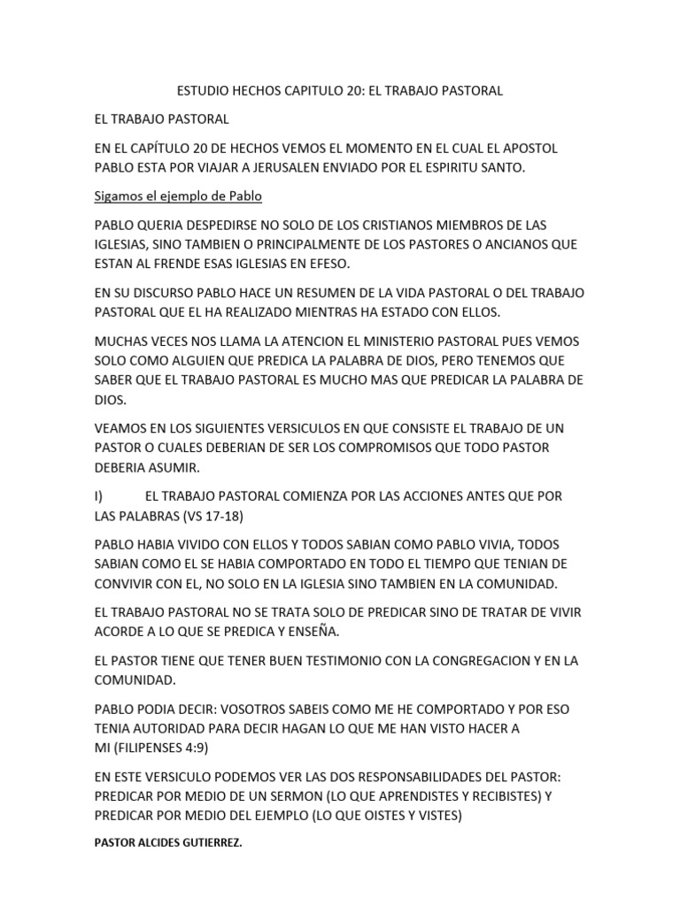 Trabajo Pastoral en Hechos 20 | PDF | Jesús | Cristo (título)