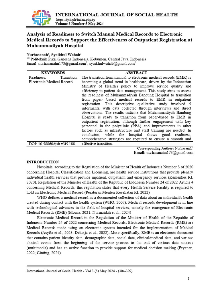 Analysis of Readiness To Switch Manual Medical Rec | PDF | Electronic ...