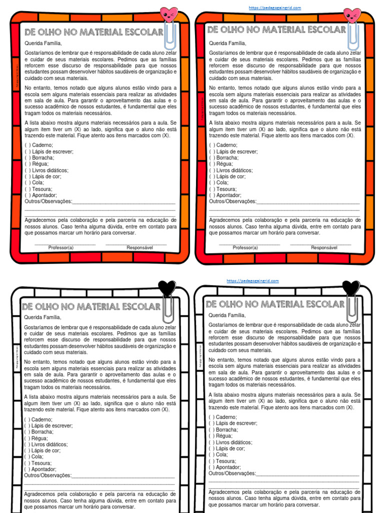 Bilhete de Olho No Material Escolar | PDF | Blog | Pedagogia