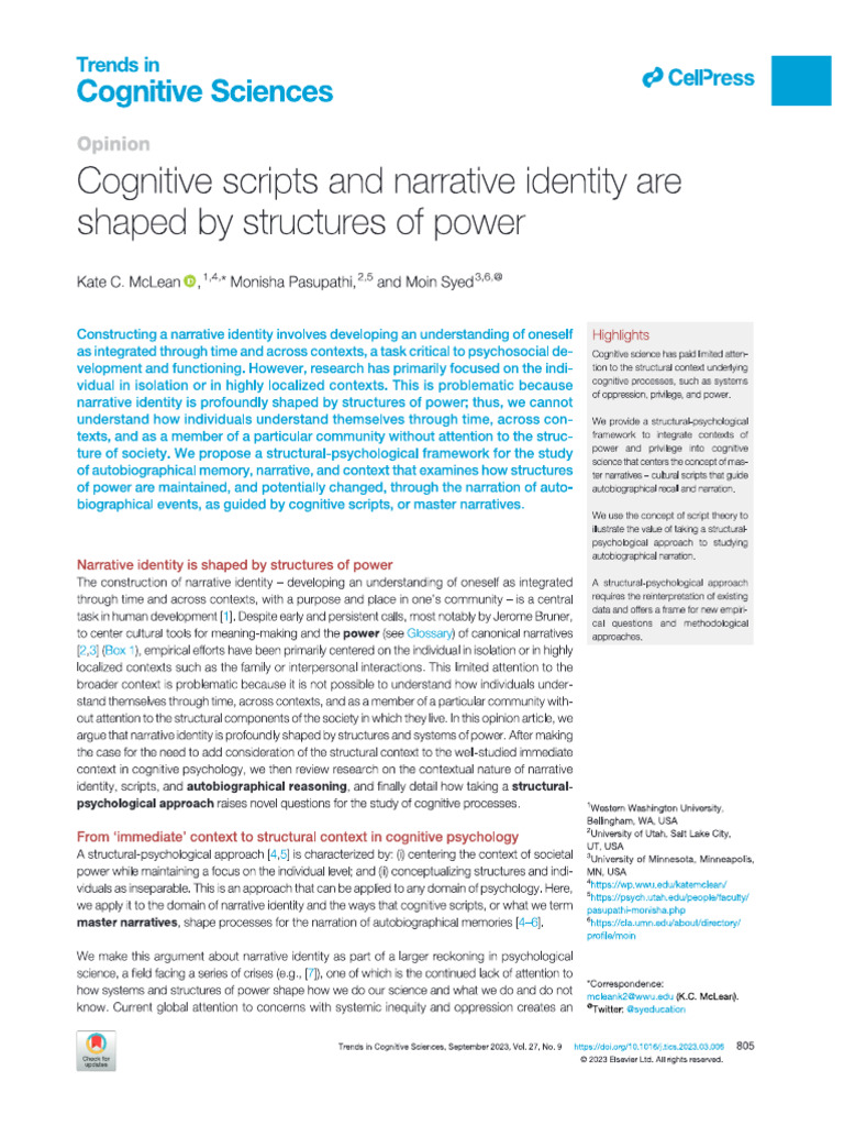 McLean Etal 2023 CognitiveScriptsNarrativeIdentityPower | PDF