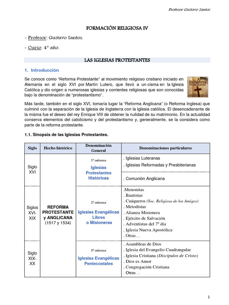 FR IV U III IGLESIAS PROTESTANTES Prof. G. Santos 2024 | PDF ...