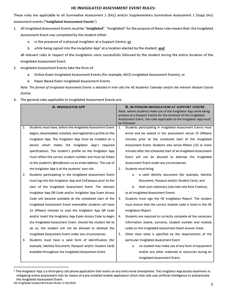 HE Invigilated Assessment Event Rules v2 07.05.2024 | PDF | Mobile App ...