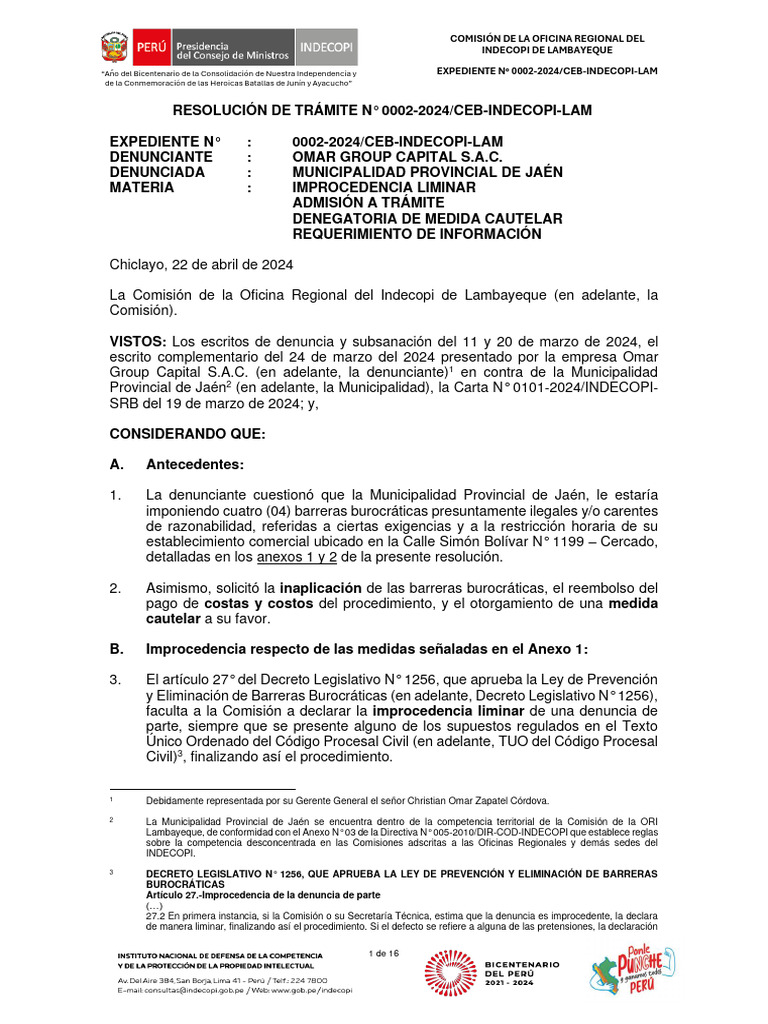 MINIMARKET OMAR Resolucion de Tramite #0002-2024-LAM - Exp. #0002-2024 ...