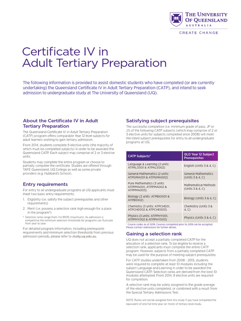 Cert IV Adult Tertiary Prep Info Sheet | PDF | University And College ...