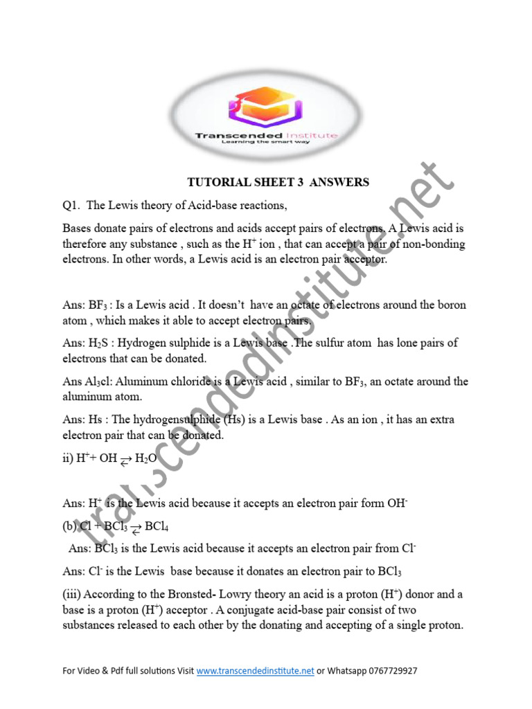 Chem 112 Tutorial Sheet 3 Solutions | PDF | Acid | Ammonium