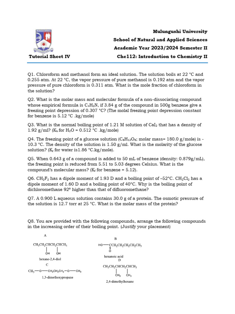 Tutorial Sheet 4 -2023-24 | PDF | Continuum Mechanics | Chemical ...