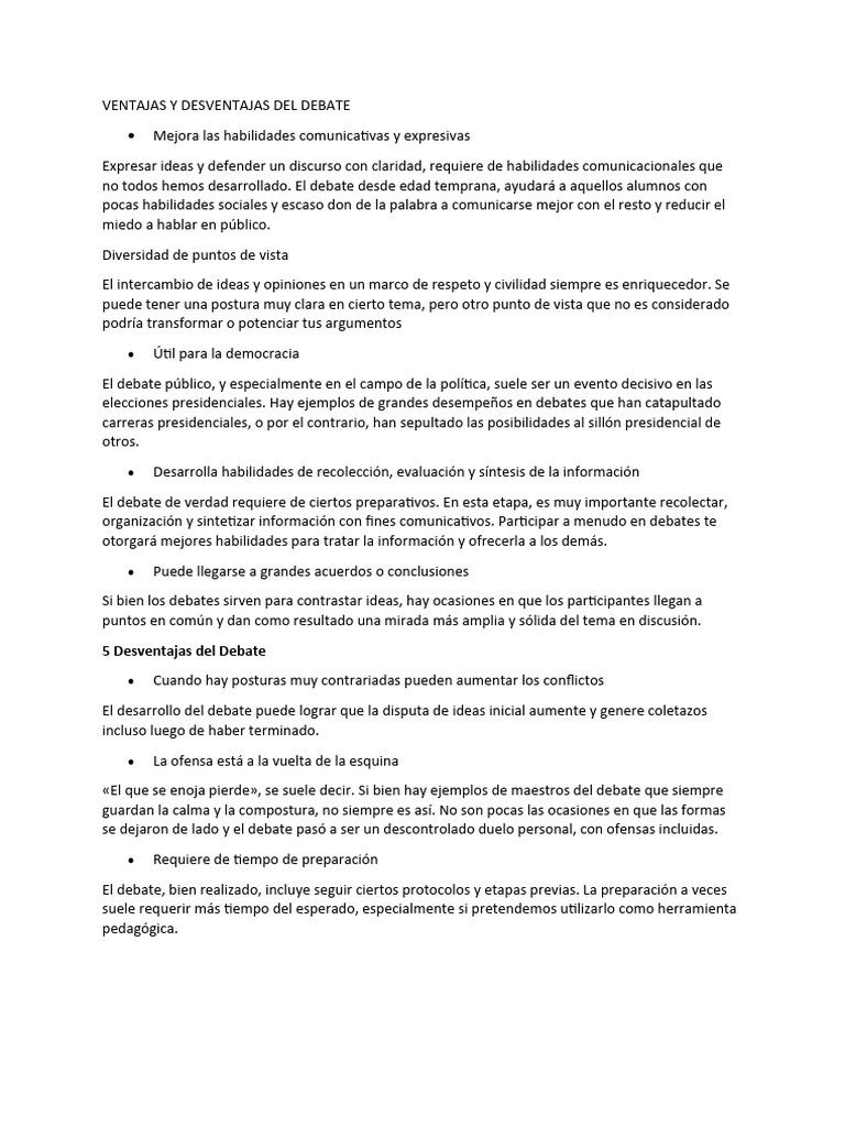 Ventajas y Desventajas Del Debate | Descargar gratis PDF | Comunicación ... Ventajas y Desventajas Del Debate | Descargar gratis PDF | Comunicación ...