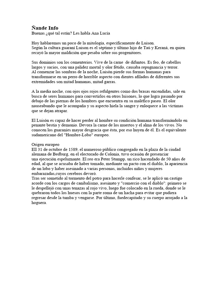 Luisón: Mito Guaraní y su Origen | PDF