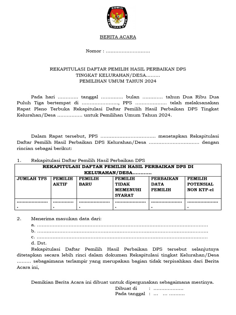 Revisi - Form BA Kel - Desa Perbaikan DPS | PDF
